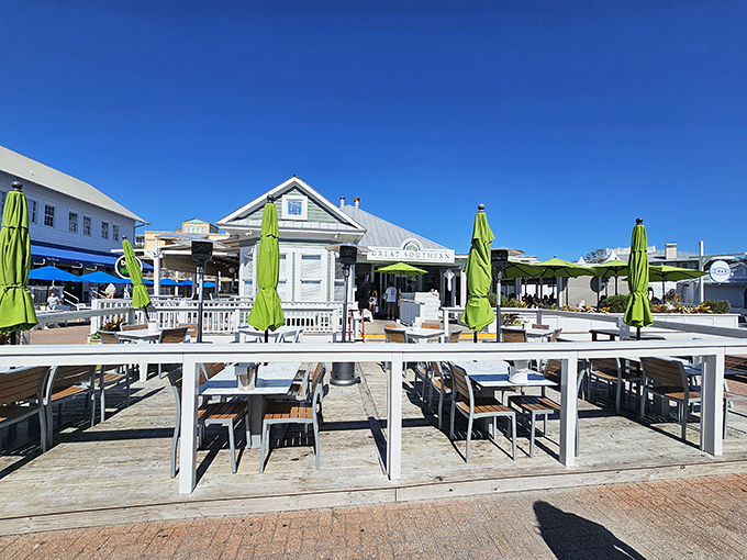 Great Southern Cafe's outdoor seating beckons with the promise of Gulf breezes and coastal cuisine. Those umbrellas aren't just for shade—they're for extending your lunch indefinitely.