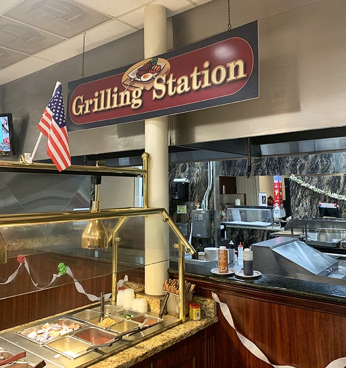 The grilling station&mdash;where meat meets heat and magic happens. Like watching a Broadway show, except the finale is on your plate.