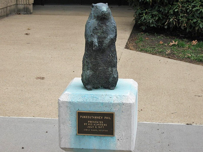This bronze Phil stands eternally vigilant, forever ready to not see his shadow, like the world's most celebrated rodent meteorologist deserves.