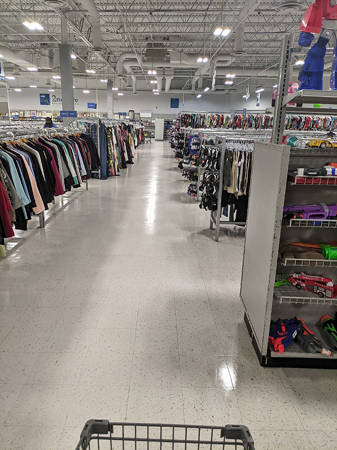 The wide, gleaming aisles invite exploration. Like the yellow brick road, but leading to secondhand treasures instead of an emerald city.