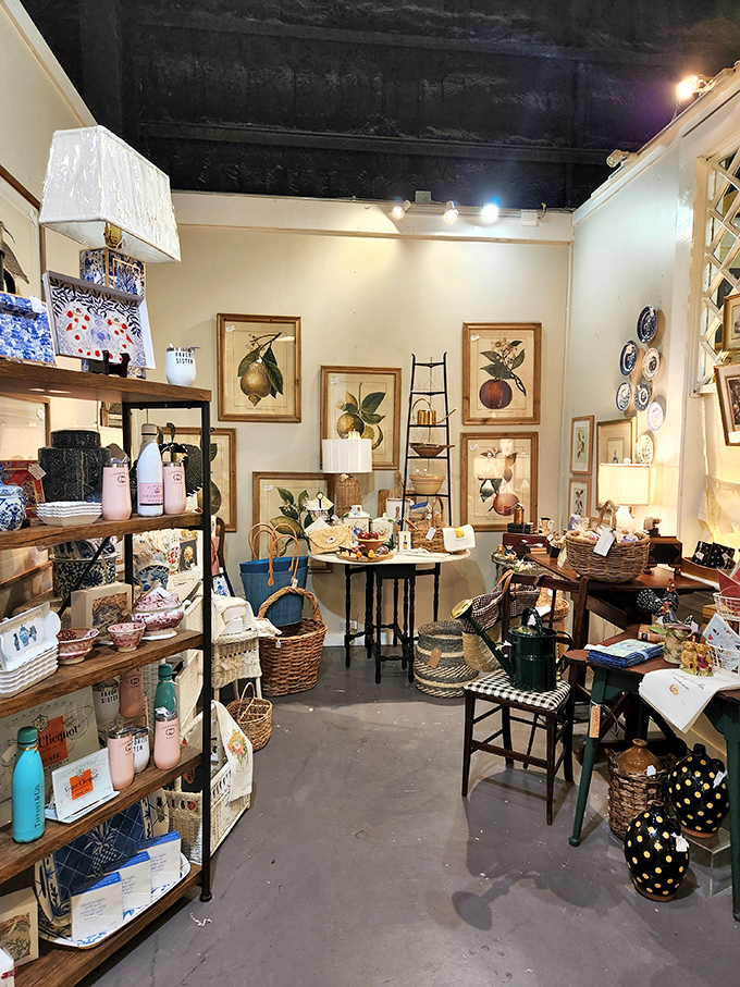 Botanical prints and woven baskets create a garden-inspired vignette that brings the outdoors in with timeless, natural elegance.