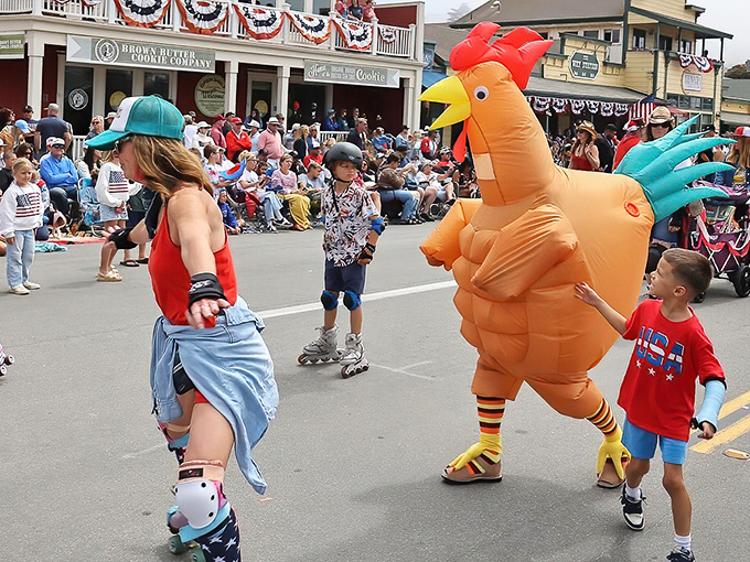 The Fourth of July parade brings out Cayucos' wonderfully weird side, where giant inflatable roosters are perfectly normal street companions.