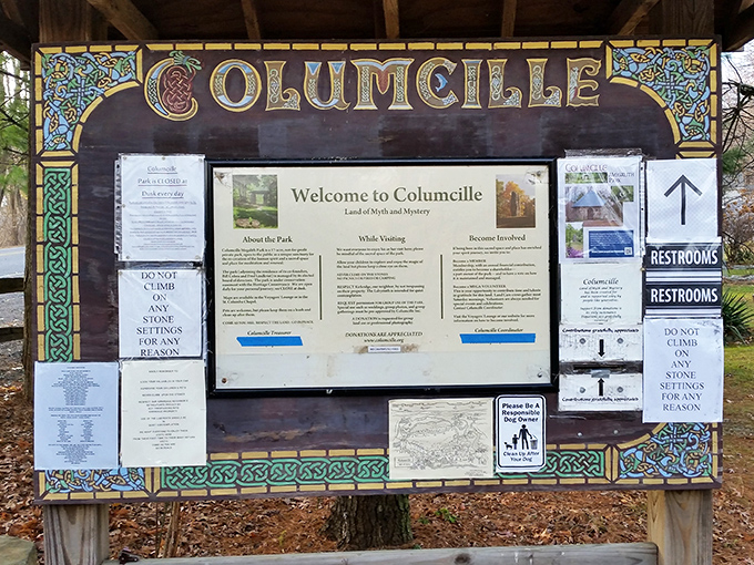 The information board: where Celtic mystery meets practical details like "Please don't climb on the 5,000-year-old inspiration."