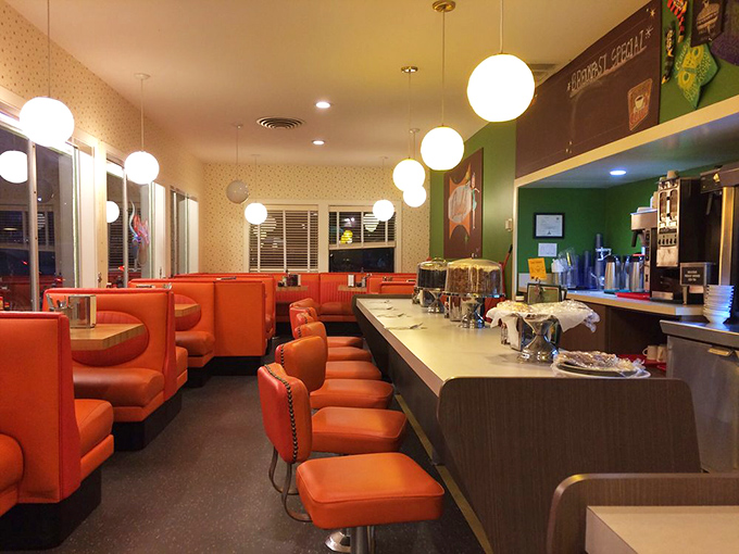 Evening at Cindy's has its own special glow. The pendant lights create little islands of warmth, perfect for late-night coffee and pie conspiracies.