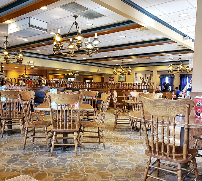 The cathedral of comfort food, where brass chandeliers illuminate generations of Ohioans bonding over breakfast. Those wooden chairs have supported countless satisfied customers.