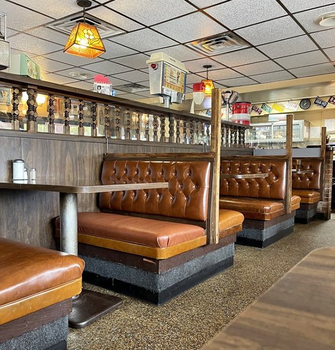 Classic diner vibes meet modern comfort – like "Happy Days" got a cozy makeover for the 21st century.