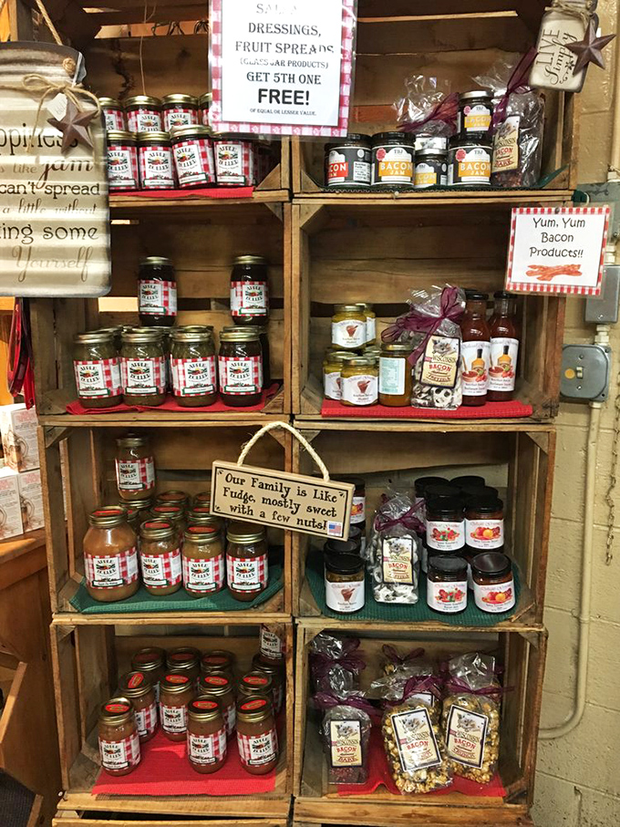 Shelves stocked with homemade preserves and specialty foods prove that apples are just the beginning of the culinary adventure here.