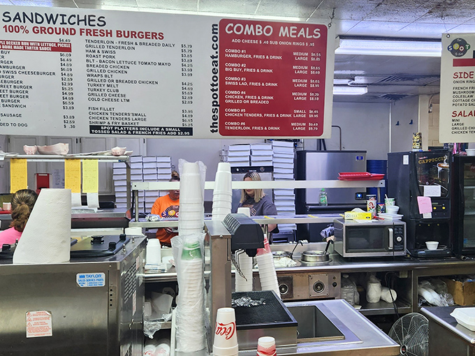 The kitchen&mdash;where diner magic happens without pretense or fancy equipment, just decades of know-how and the sizzle of burgers hitting the grill.