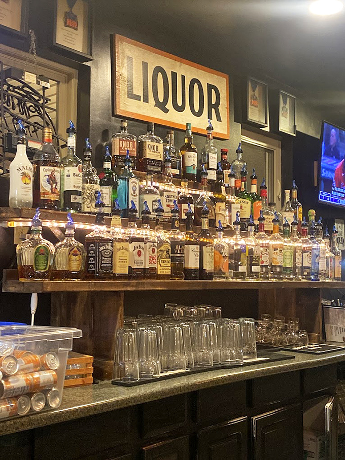 Not just a liquor shelf&mdash;it's a wall of possibilities. Each bottle stands ready for its supporting role in your evening's barbecue adventure.