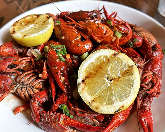 These crawfish look like they're having a party and the garnishes are invited. Seafood this fresh makes you forget you're 800 miles from Louisiana.