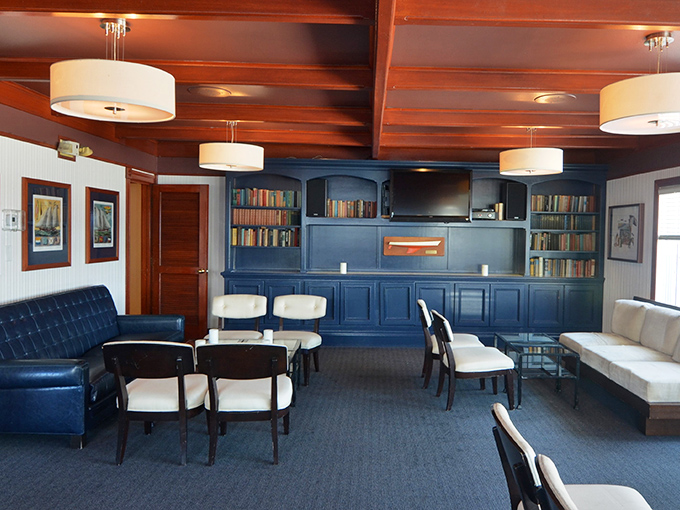 The lounge's nautical-meets-library aesthetic offers a quiet harbor from the dining room bustle&mdash;perfect for pre-dinner drinks.
