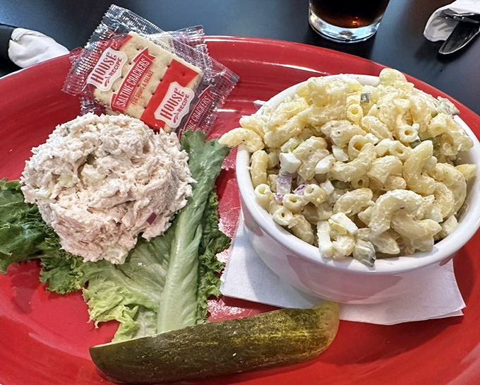 Side dish superstar status achieved. This creamy macaroni salad and tuna scoop on crisp lettuce proves lunch doesn't always need to be complicated to be satisfying.