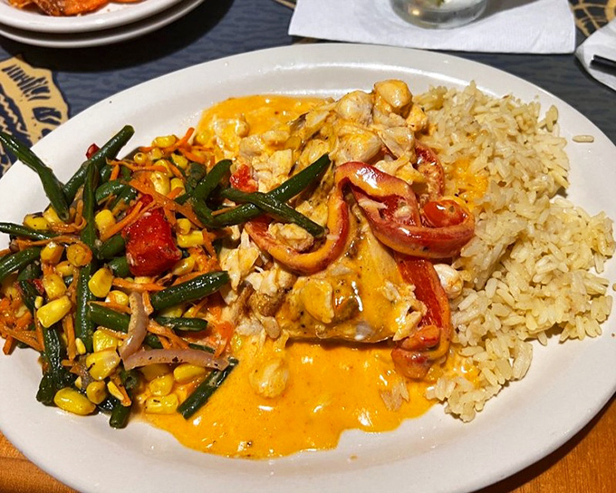 A colorful plate that brings together seafood, vegetables, and rice in perfect harmony&mdash;like a delicious beach vacation for your taste buds.