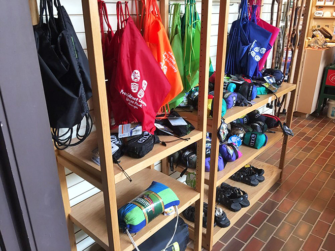 Colorful drawstring bags prove that even geological wonders need proper souvenir merchandising these days.