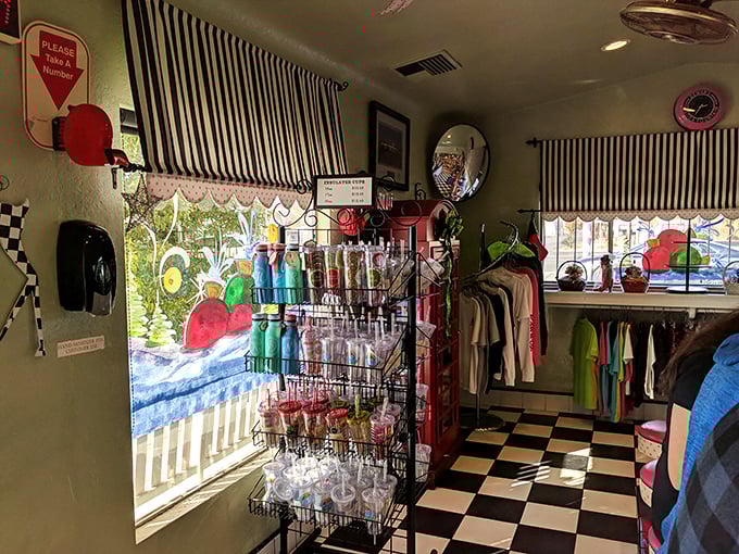 Even the merchandise corner maintains the black-and-white-with-pops-of-color theme that makes Dewar's feel like a 1950s movie set come to life.