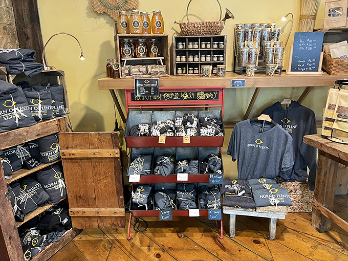 Souvenirs that don't scream "tourist trap." Local jams, house-branded coffee, and apparel that you'll actually wear instead of hiding in the back of your closet.