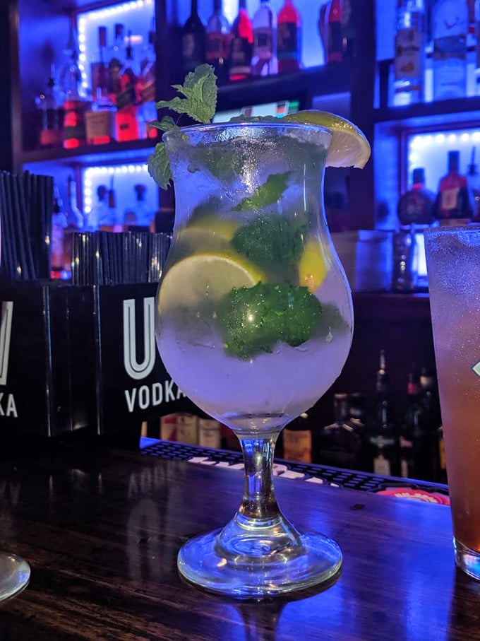 A mojito with enough fresh mint to make your breath permanently winter-fresh. The kind of cocktail that makes you forget you're in Illinois, not Miami.