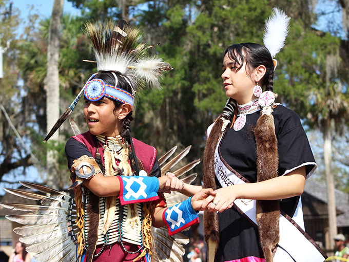 Cultural heritage on display. These performers share Native American traditions with grace and pride, connecting festival-goers to Florida's rich indigenous history.
