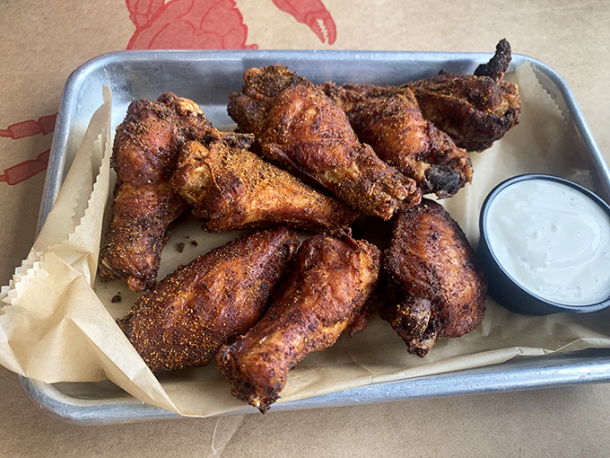 Old Bay hot wings &ndash; where Maryland seasoning meets Florida execution. These wings don't just fly, they soar.