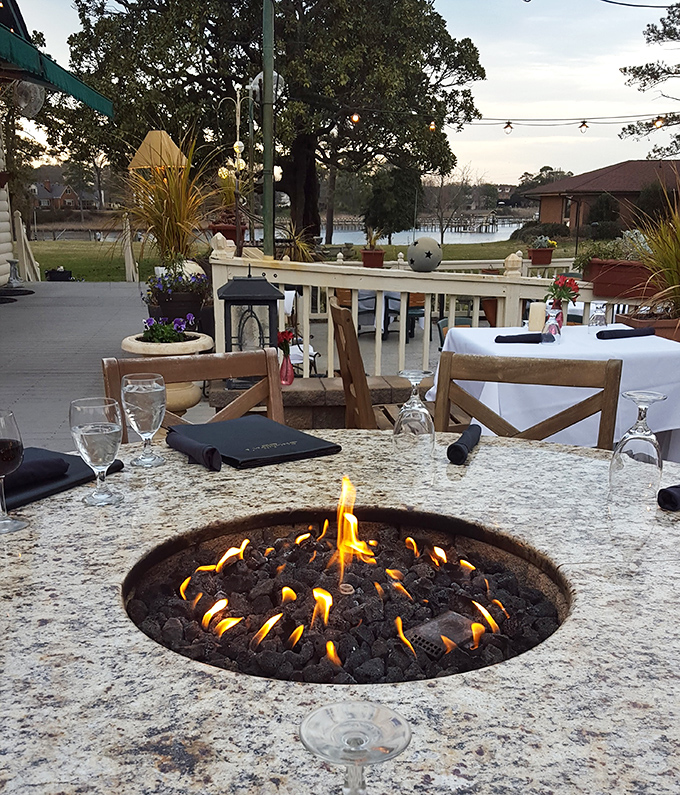 Waterfront dining with a fire pit&mdash;because great food tastes even better when paired with dancing flames and gentle breezes.