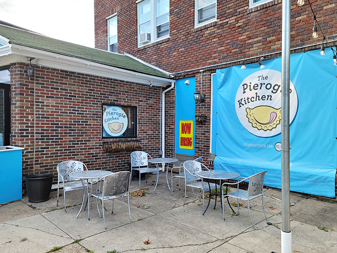 Even the patio seating maintains that welcoming vibe where strangers become friends over shared pierogi appreciation.
