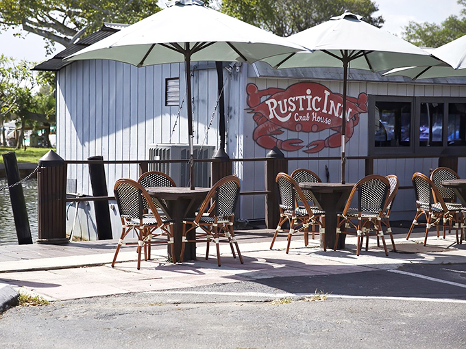 Outdoor tables where the Florida breeze carries hints of garlic butter, making even passing joggers consider a seafood detour.