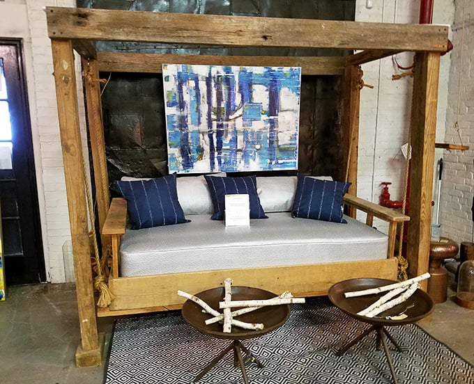 Not your average daybed&mdash;this rustic swing creation looks like it escaped from a luxury mountain resort to find its forever home.