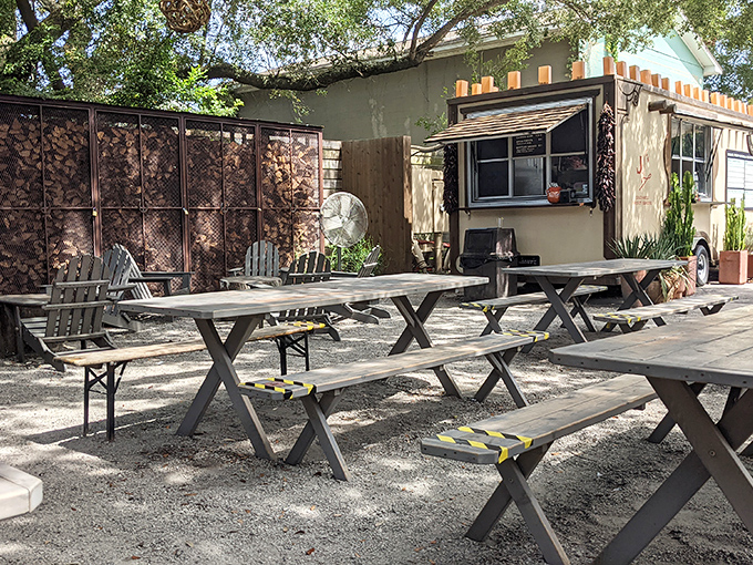 Al fresco dining with a side of sunshine. These picnic tables have hosted more happy conversations than a therapist's office.