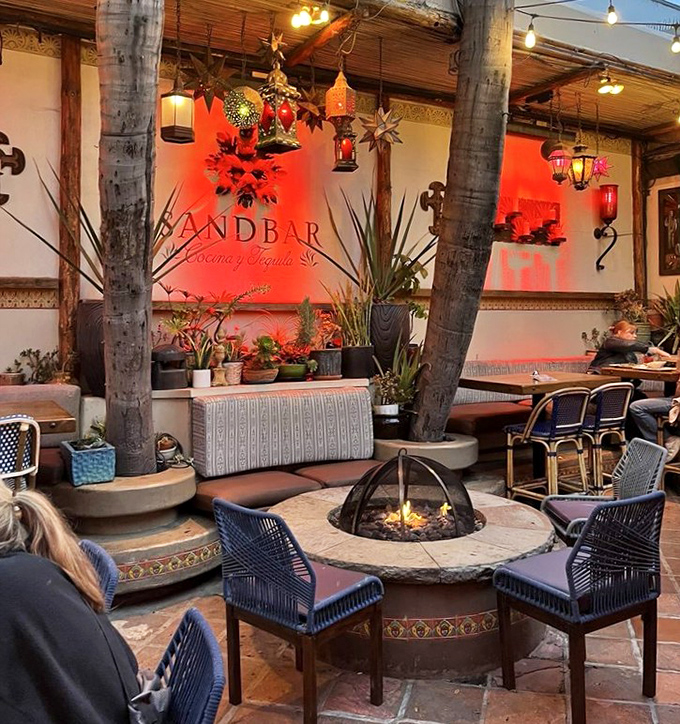 The outdoor patio doesn't just offer seating&mdash;it offers an escape, with fire pits ready to ward off that famous California evening chill.