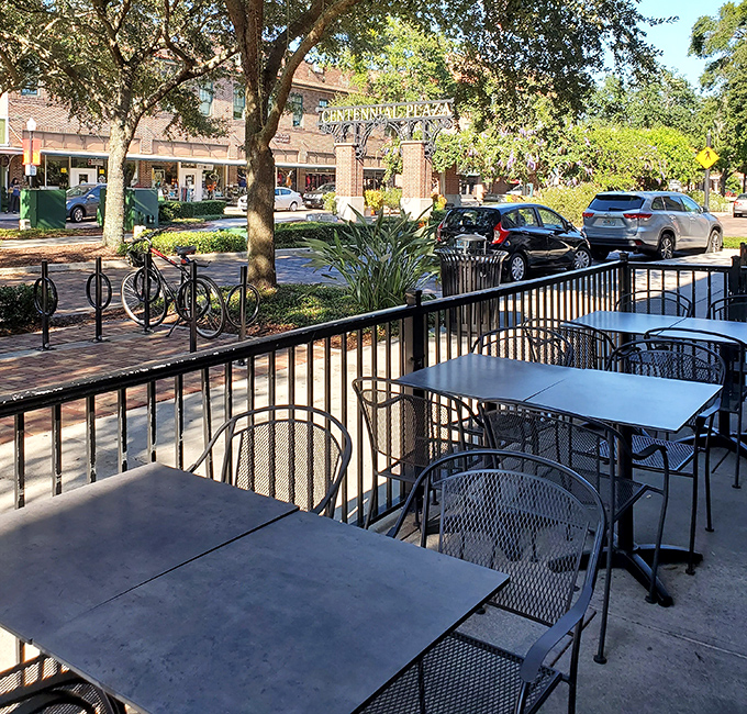Outdoor seating that puts you front-row center to Winter Garden's charming brick-lined streets. Florida weather was made for coffee moments like this.