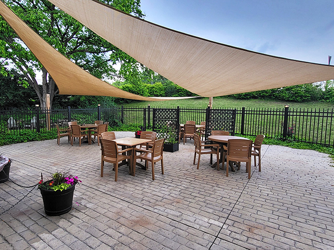 Outdoor dining where the Pennsylvania breeze carries hints of history across tables perfectly positioned for both conversation and contemplation.