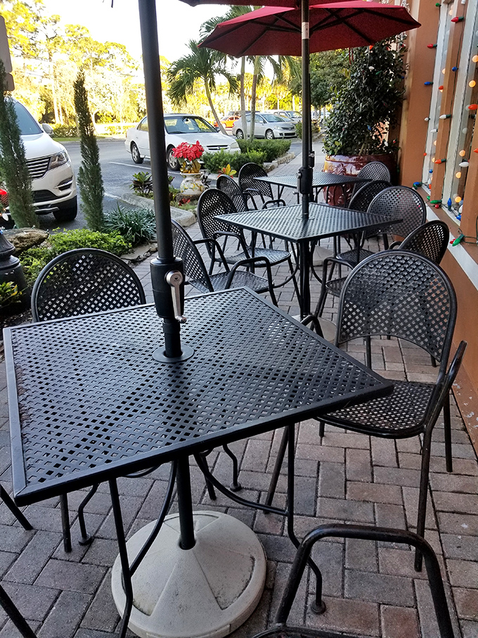 Florida sunshine meets sweet shade. The outdoor patio offers a perfect spot to savor your frozen masterpiece while enjoying the tropical breeze.