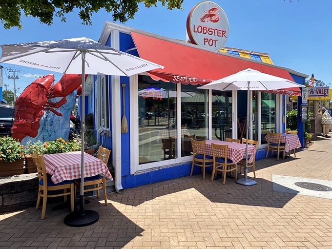 Outdoor tables under Sarasota sunshine offer the perfect Florida twist on the classic New England seafood experience.