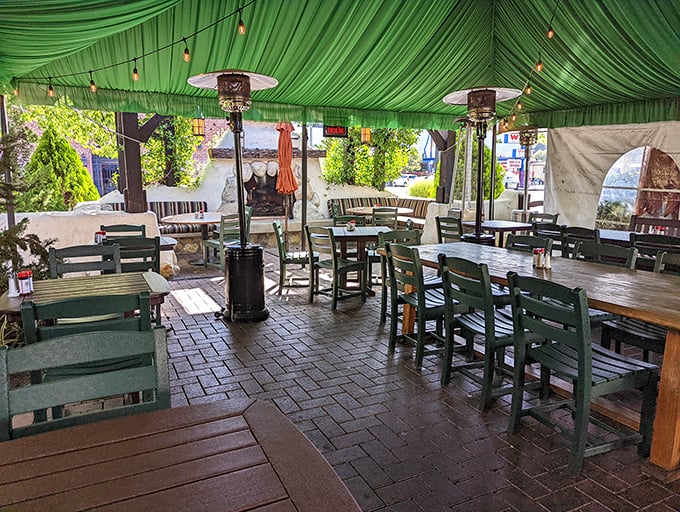 The outdoor patio offers a breezy alternative to the cozy interior&mdash;same legendary food, just with California sunshine filtering through the green canopy.