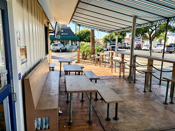 The outdoor seating area offers prime people-watching with your carne asada. San Diego's perfect weather practically demands al fresco dining.