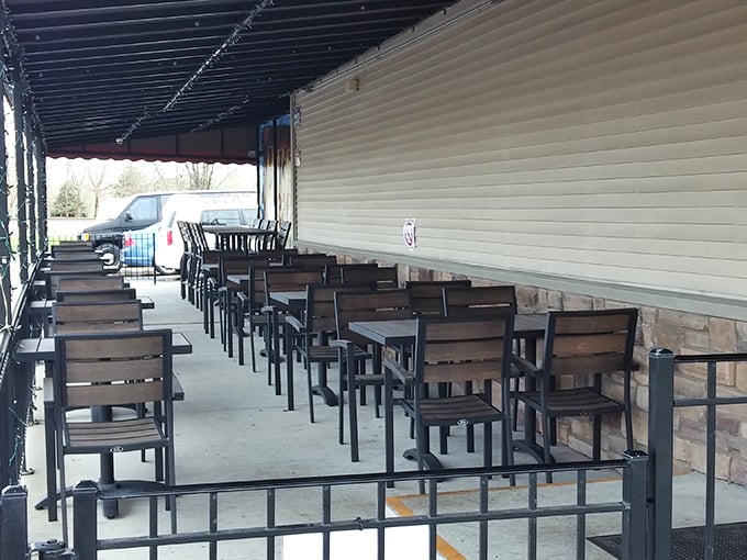 The covered patio: where fresh air enhances smoky flavors and you can wear your "eating shirt" without judgment from indoor diners.
