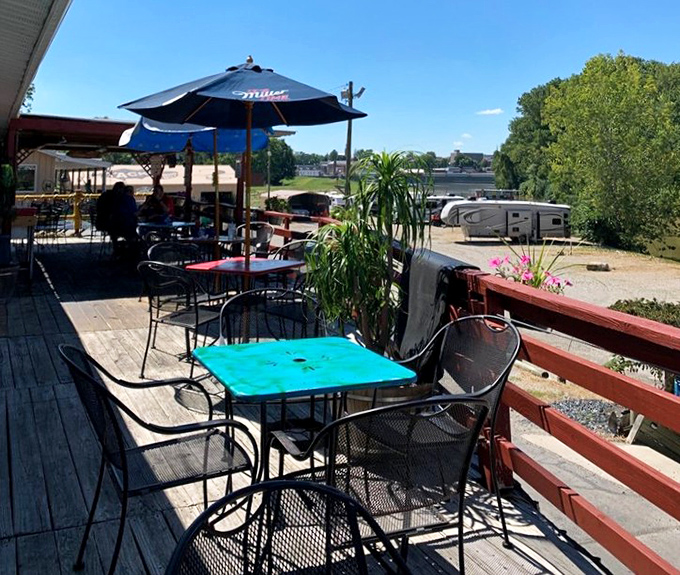 The outdoor patio offers fresh air and sunshine with your seafood feast. River views and breeze included at no extra charge.