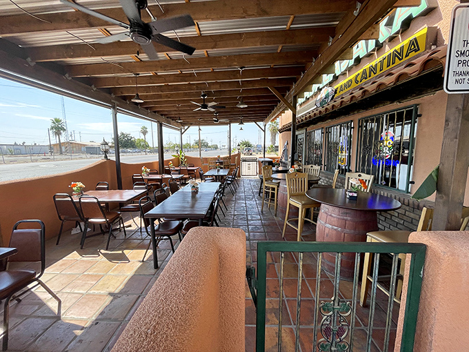 The covered patio offers al fresco dining with a view of Fresno life passing by &ndash; perfect for people-watching between bites of excellence.