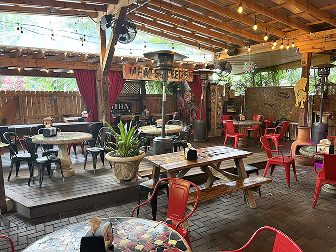The outdoor seating area feels like your coolest friend's backyard&mdash;if that friend happened to be a BBQ genius with great taste in furniture.