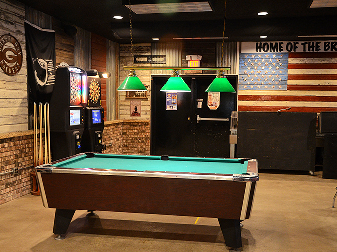 A pool table bathed in green light awaits your post-brisket competition. Just give yourself 30 minutes after eating&mdash;those meat sweats affect your aim.