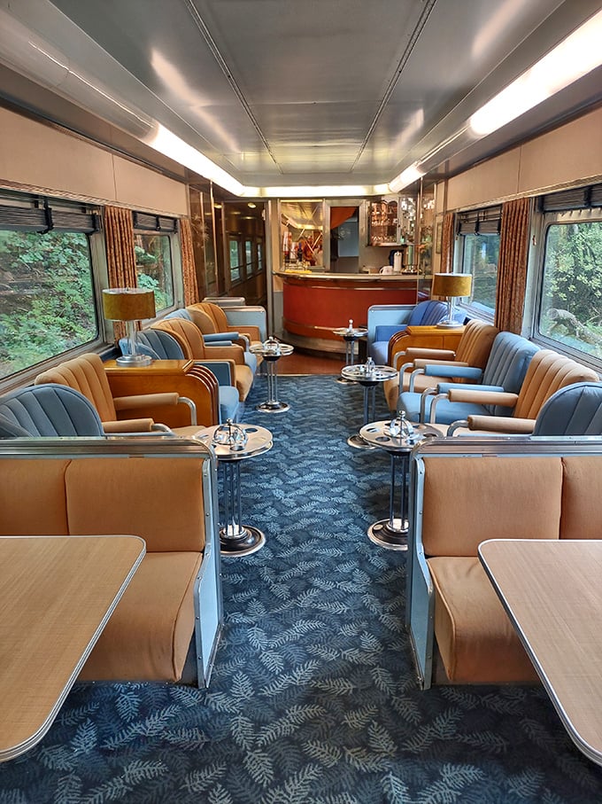 First-class lounging that would make the Orient Express jealous. These art deco-inspired club cars prove that elegance never goes out of style.