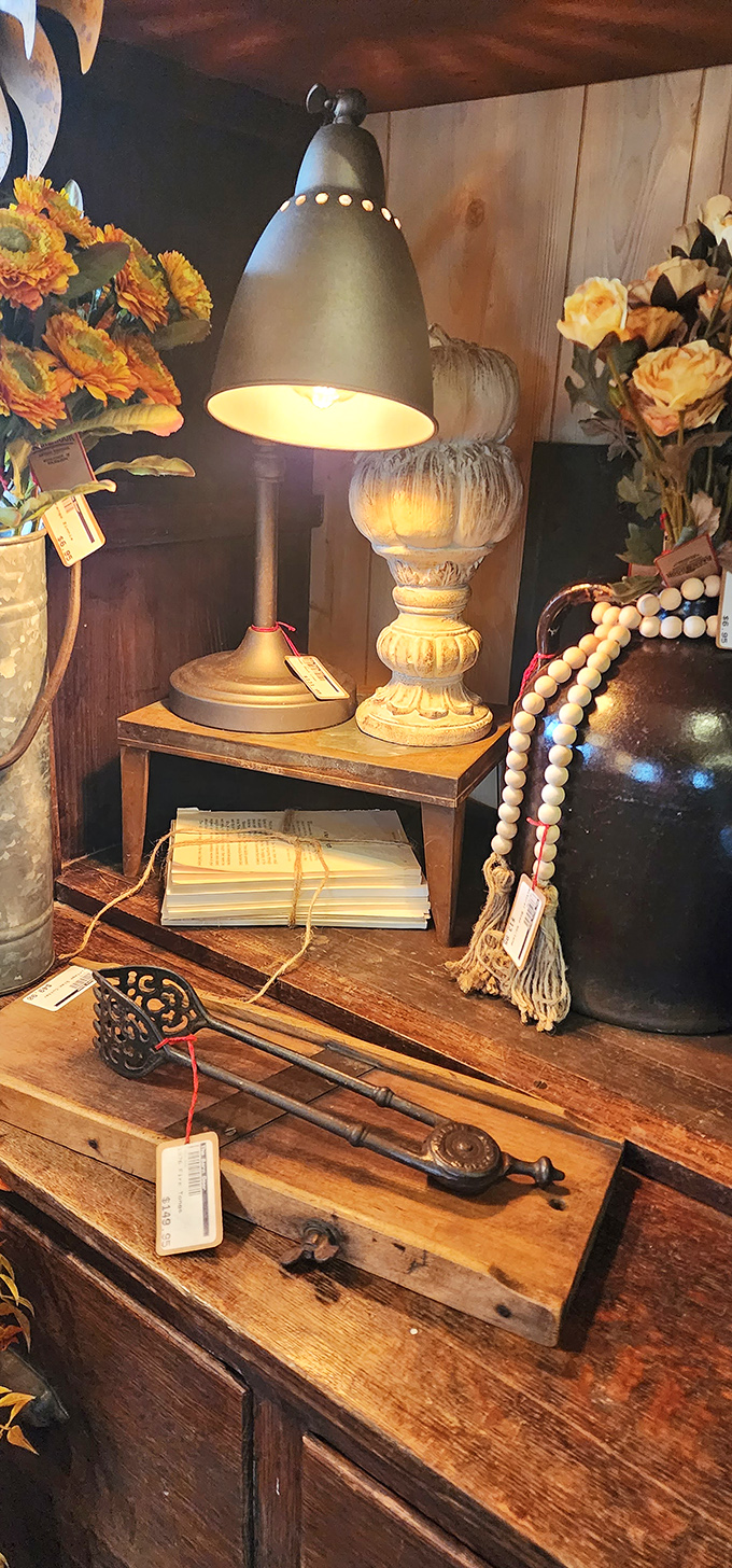 This vignette of vintage-inspired lighting and antique tools tells a story of craftsmanship that your smartphone-addicted nephew needs to hear.