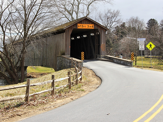 The approach to Hunsecker's Mill Bridge offers a picture-perfect view that's remained largely unchanged for generations.