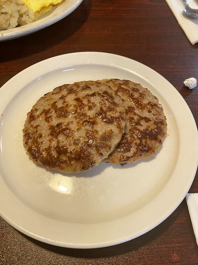 Sausage patties with the perfect sear, like hockey pucks that scored the winning goal in the breakfast championship.