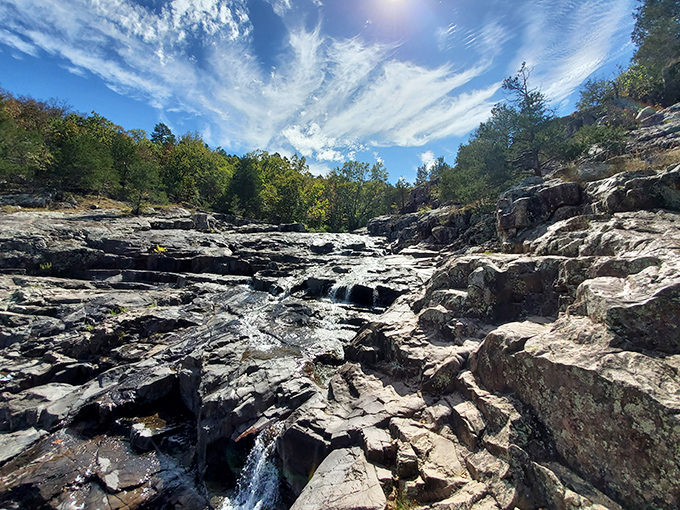 Dramatic skies frame the falls in perfect Missouri splendor. Cloud formations add the perfect theatrical backdrop to nature's stage.