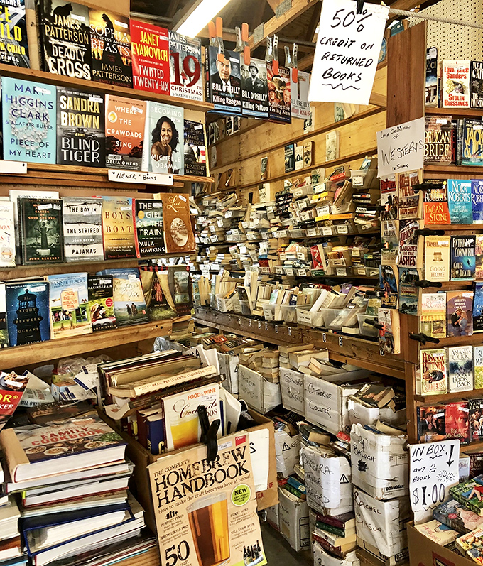 The used book corner: where bestsellers go for their retirement. That James Patterson novel has seen more of Florida than most tourists.