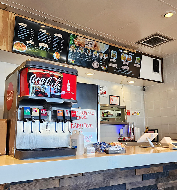 Self-serve soda station: the unsung hero of any great casual dining experience. Free refills are America's greatest contribution to world happiness.