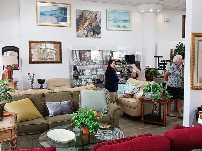 Serious shoppers scan the showroom, each with that focused look that says, "I'm not leaving without something spectacular today."