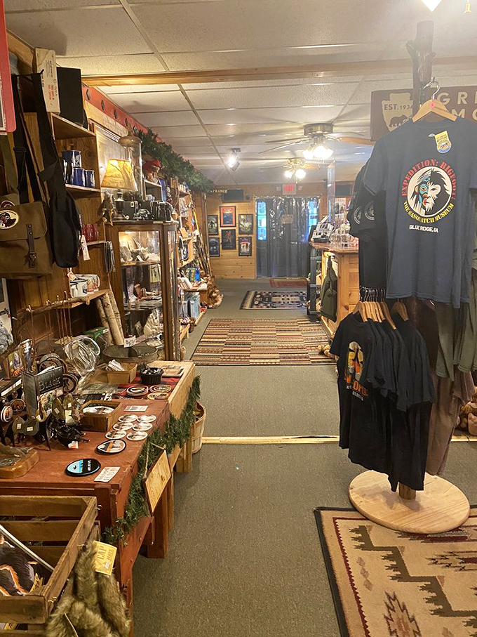The gift shop corridor offers everything a budding cryptozoologist could desire. Indiana Jones would trade his hat for this treasure trove.