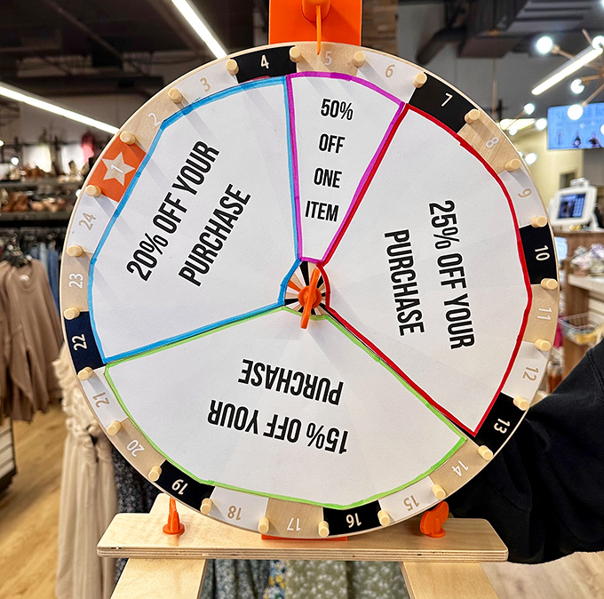 Spin to win! Shopping becomes a game show when discounts depend on your wheel-spinning prowess.